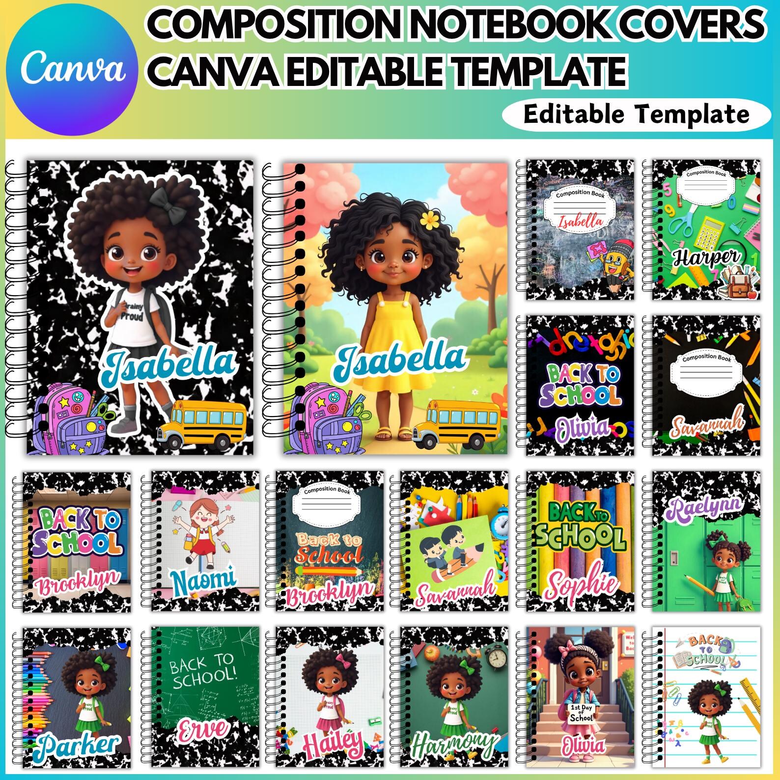 Composition Book Cover Mega Bundle, Canva Composition Notebook Design ...