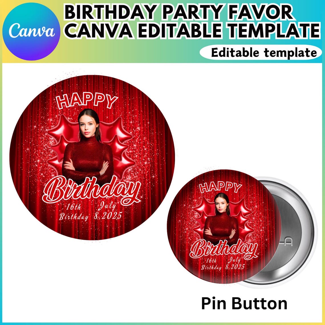 Red Birthday Party Favor Design Bundle, Party Favor Pack, Birthday Chip ...