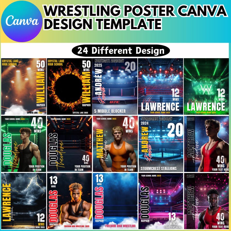 Wrestling Poster Canva Editable Template, Senior Sports Posters, Custom ...