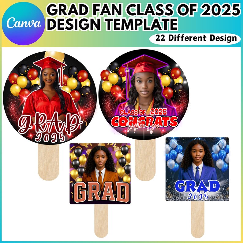 Grad Fan Canva Editable Template, Class of 2025 Graduation Paddle ...