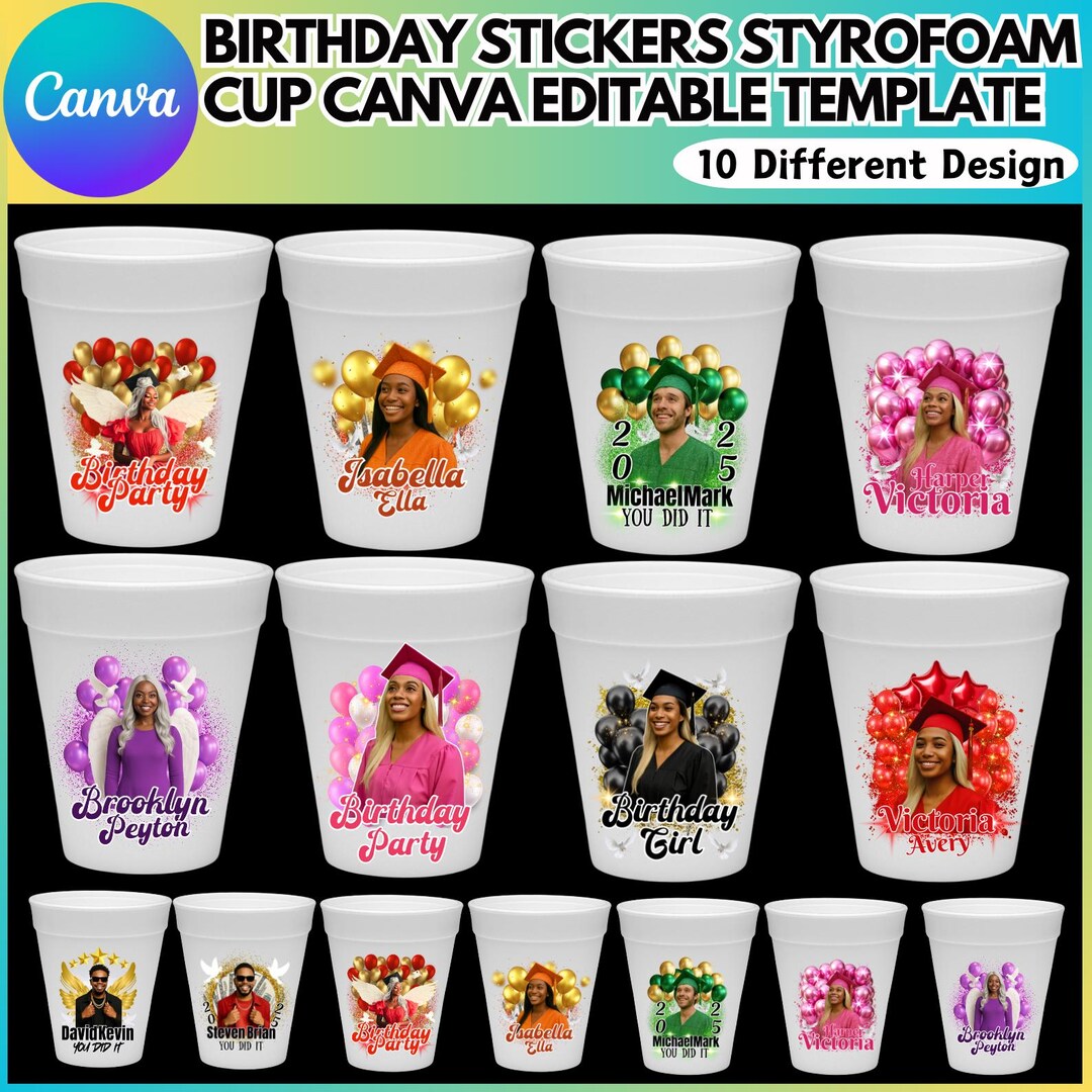 Styrofoam Birthday Sticker Editable Template, Birthday Party Styrofoam ...