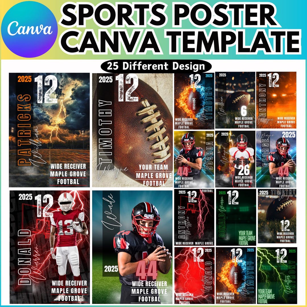 25 Football Poster Canva Template, Sport Background & Digital Backdrop ...