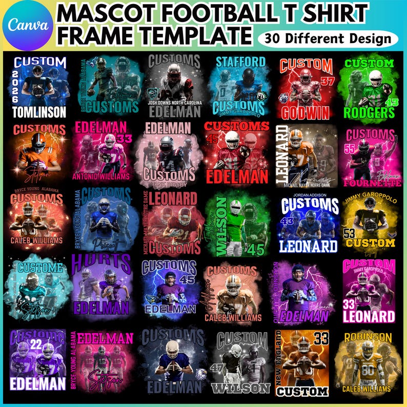 Football T Shirt Canva Editable Template, Custom Football Bundle ...