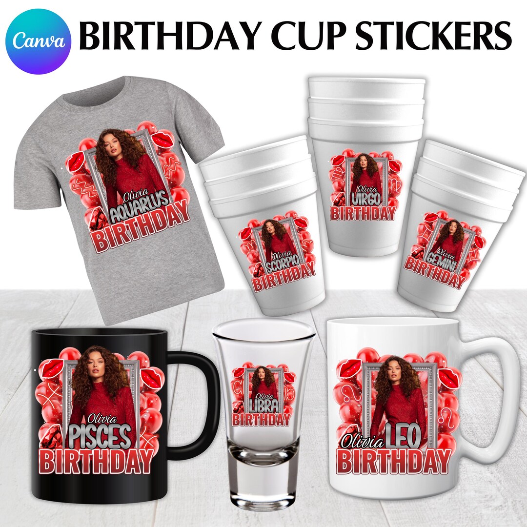 Styrofoam Cup Sticker Template, Red and Golden Birthday Cup, Foam Cup ...