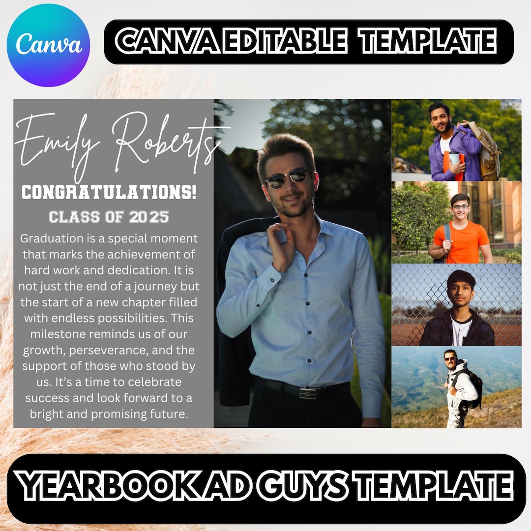 Yearbook Ad Guys Canva Editable Template, Half Page Edit Canva, Senior ...