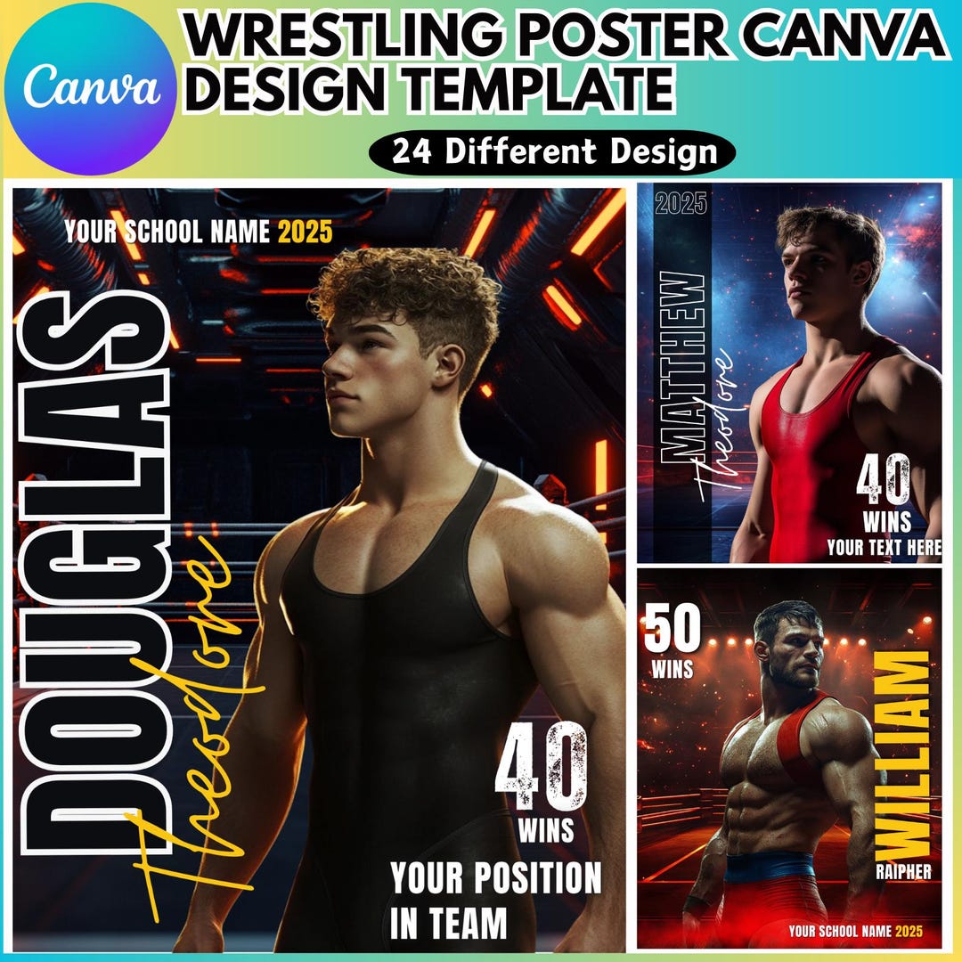 Wrestling Poster Canva Editable Template, Senior Sports Posters, Custom ...
