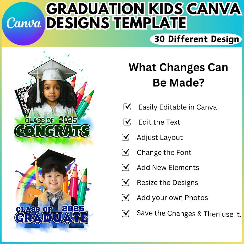 30 Kids Graduation Canva Editable Template, Class of 2025 Kids ...