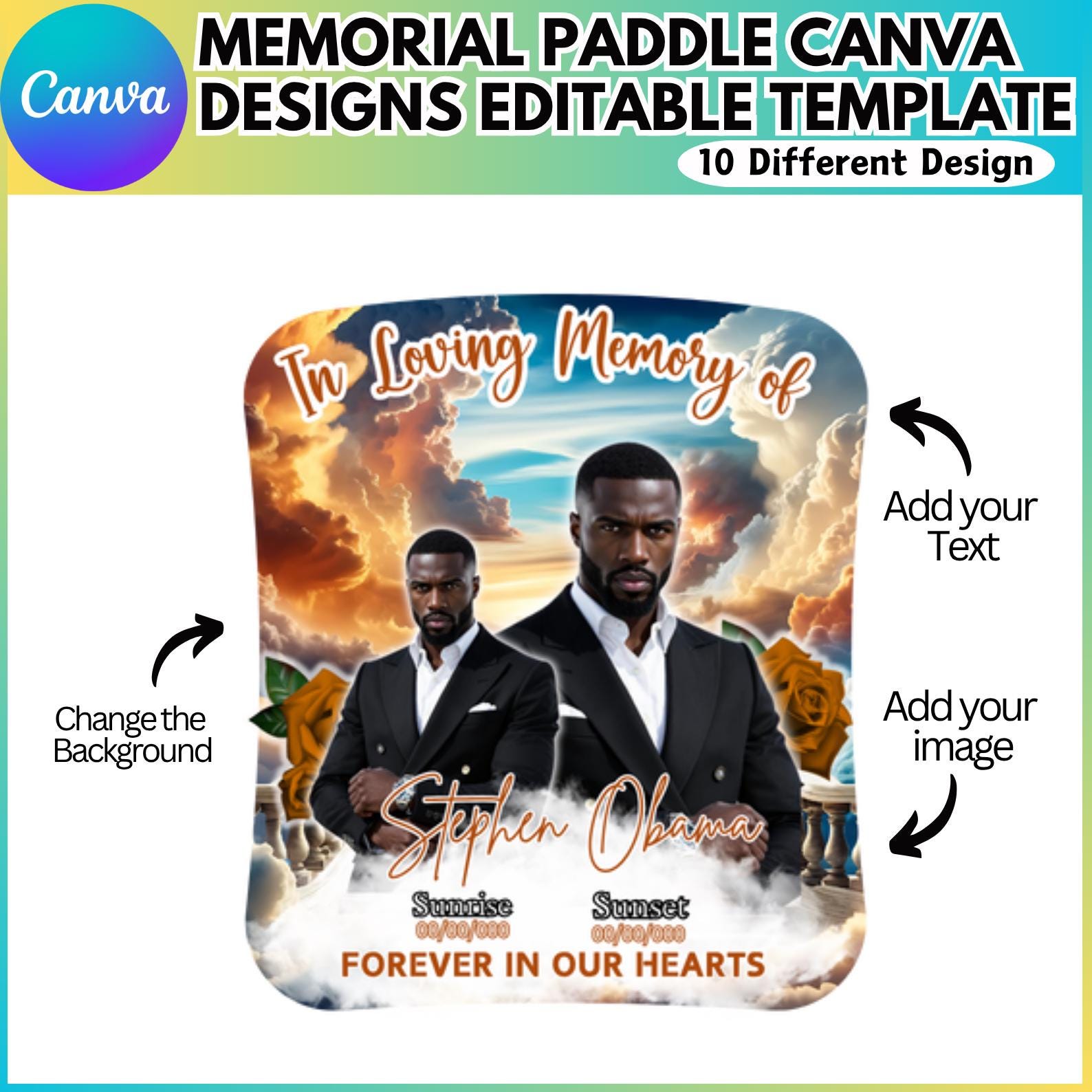 Memorial Funeral Fan Canva Editable Template, Memorial Paddle Fan ...