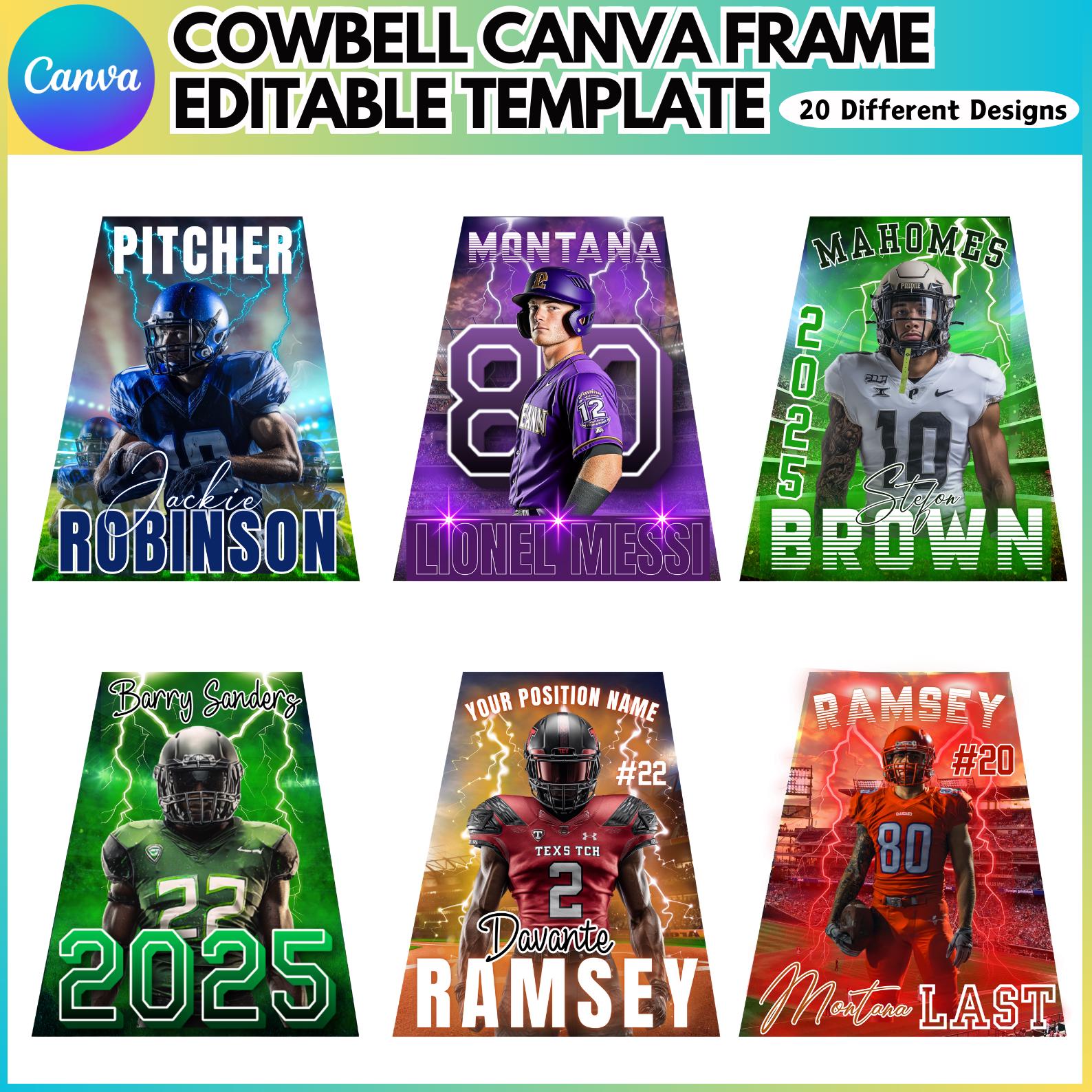 Cowbell Canva Editable Template, Custom Cowbell Design, Football ...