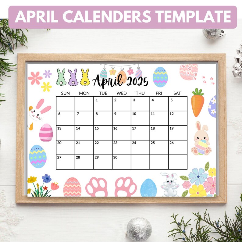 April Calendar Editable Template, Happy Ester Printable, Easter Bunny ...
