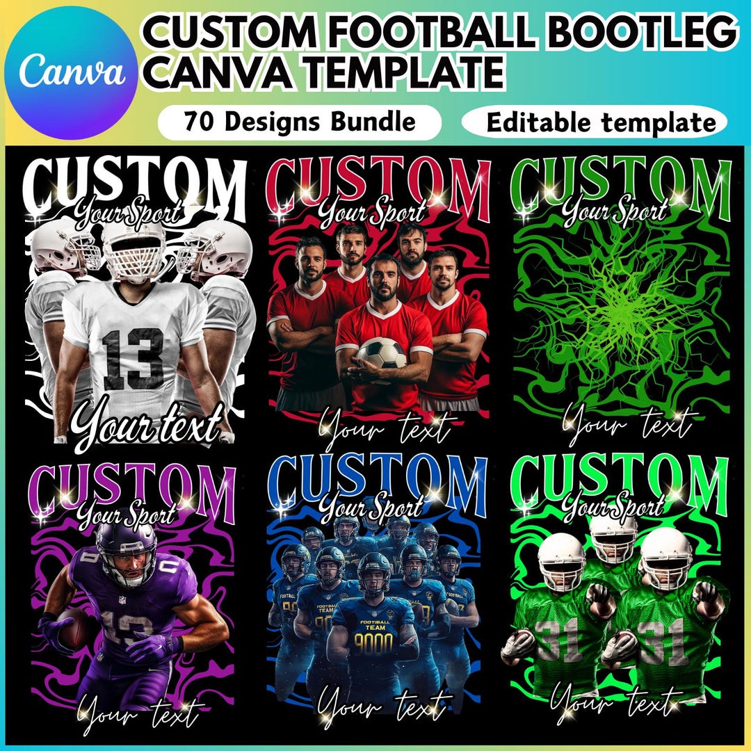 70 Football Bootleg Canva Editable Template, Custom Football ...
