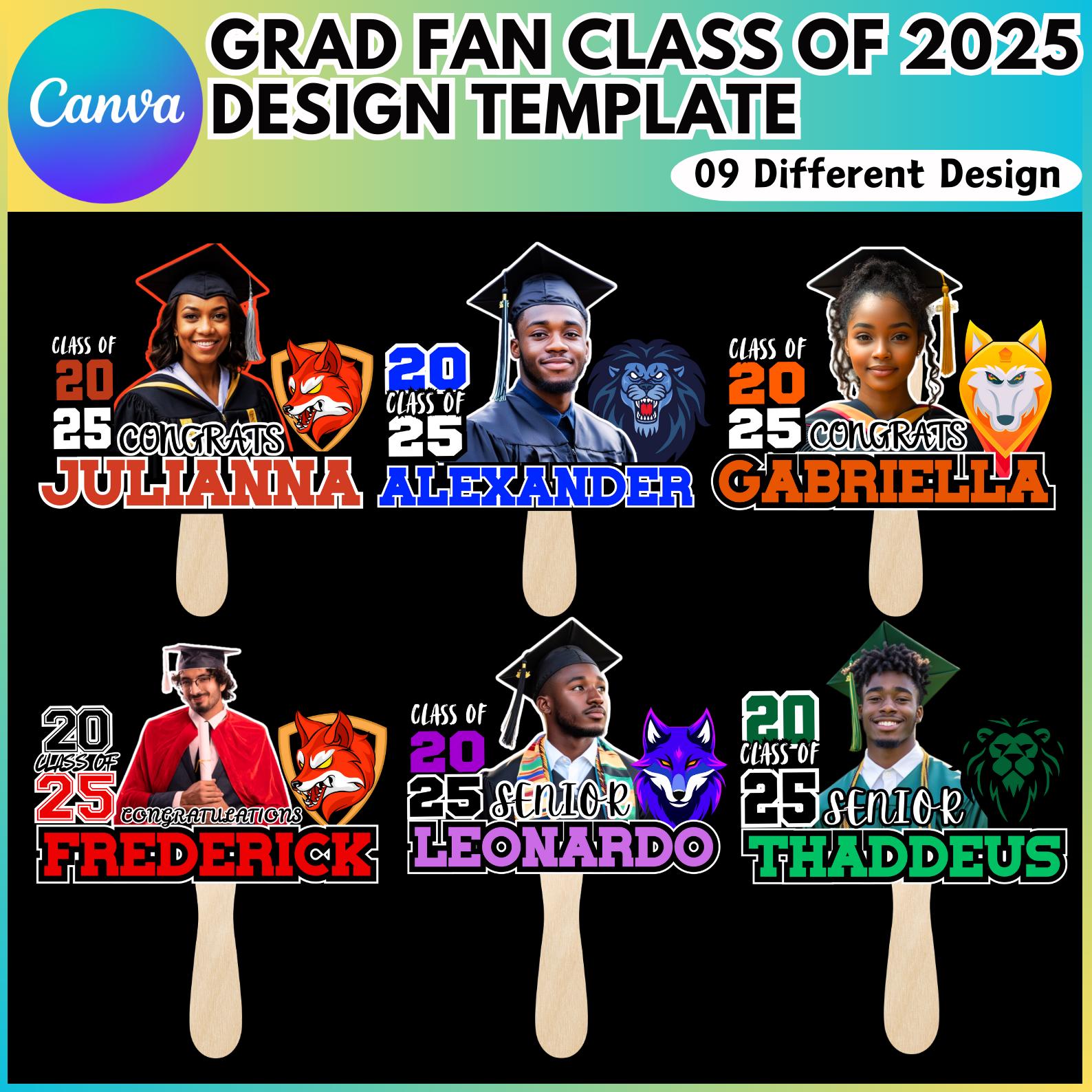Grad Fan Canva Editable Template, Class of 2025 Graduation Paddle ...