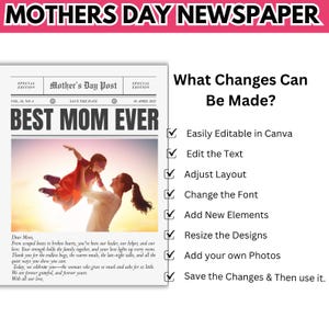 Mothers Day Newspaper Canva Editable Bundle, Mothers Day Gift Design ...