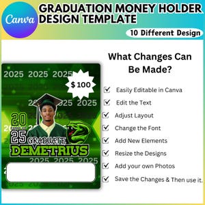 Graduation Money Holder Card Canva Editable Template, Money Gift Card ...