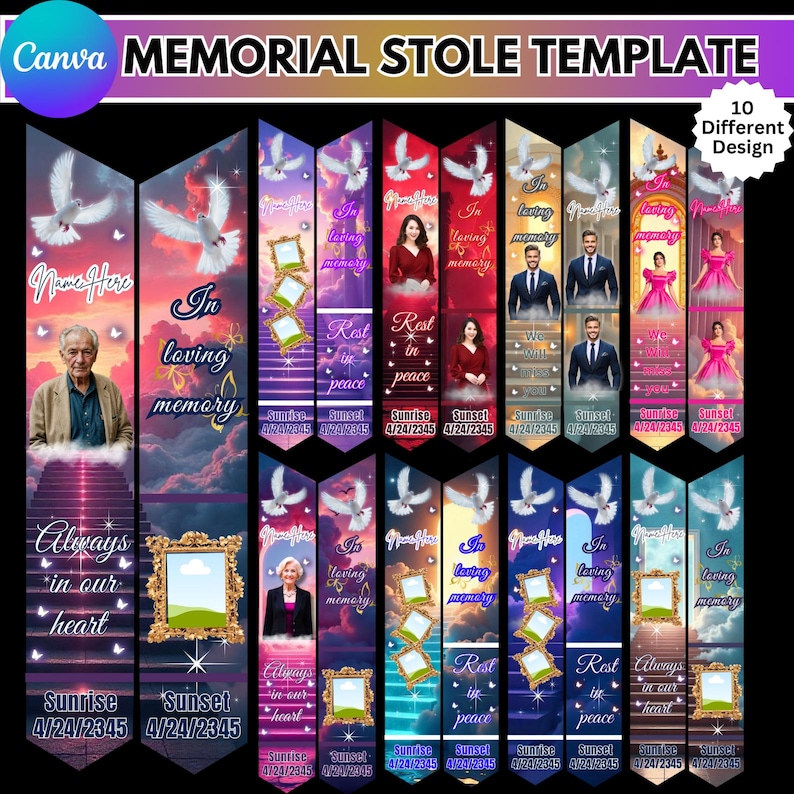 Memorial Stole Canva Template, DIY Funeral Hand Stole Program, Editable ...