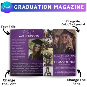 Graduation Magazine Booklet Canva Editable Template Bundle, 2025 Senior ...
