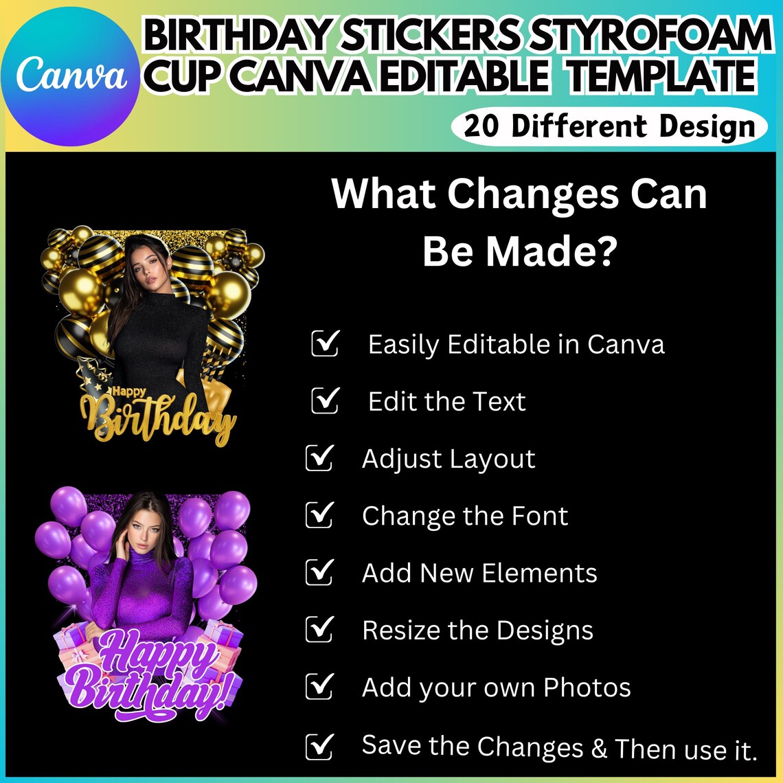Birthday Styrofoam Cup Sticker Editable Template, Birthday Party ...