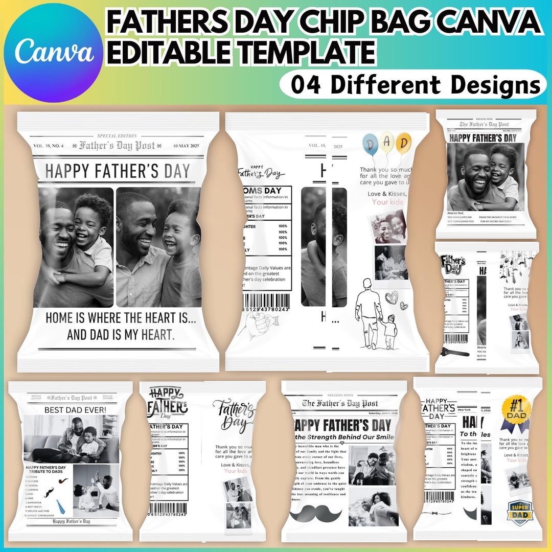 Fathers Day Newspaper Chip Bag Label Template, Dad Chip Bag Label ...