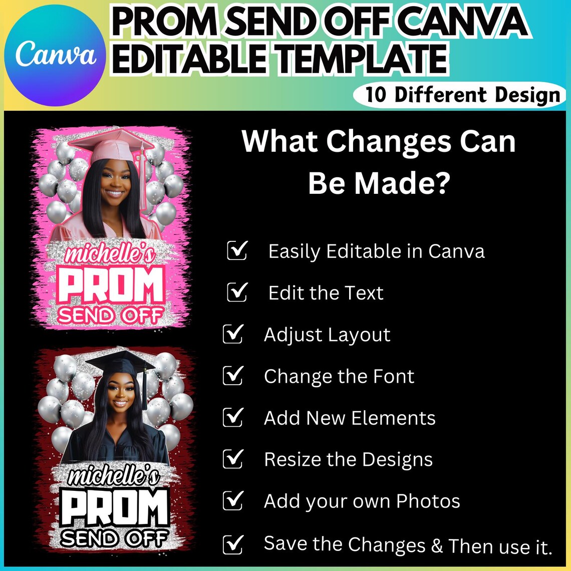 Prom Send off 2026 Canva Editable Bundle, High School Graduation Canva ...