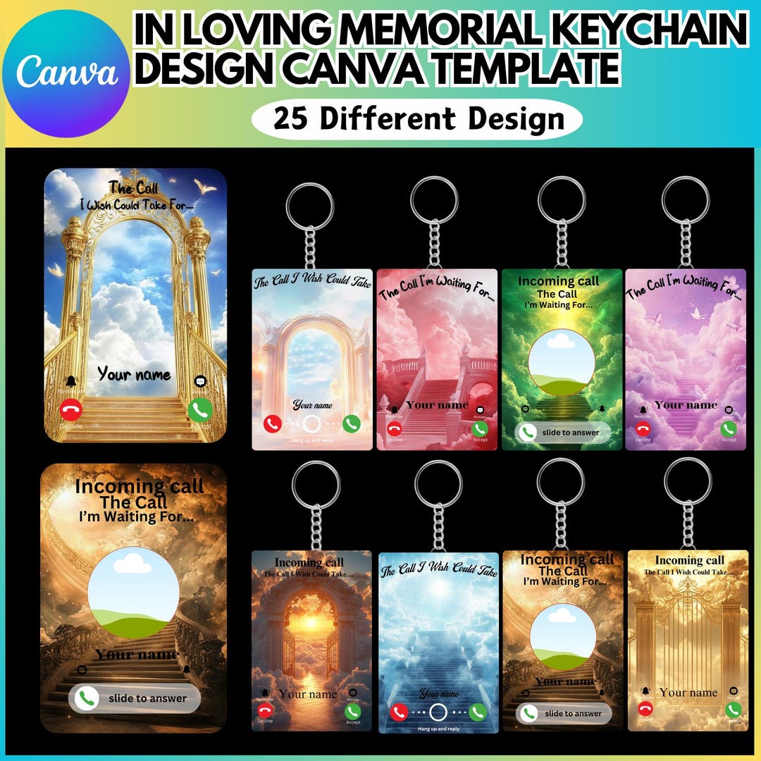 25 Memorial Keychain Canva Editable Template Bundle, Phone Call From ...