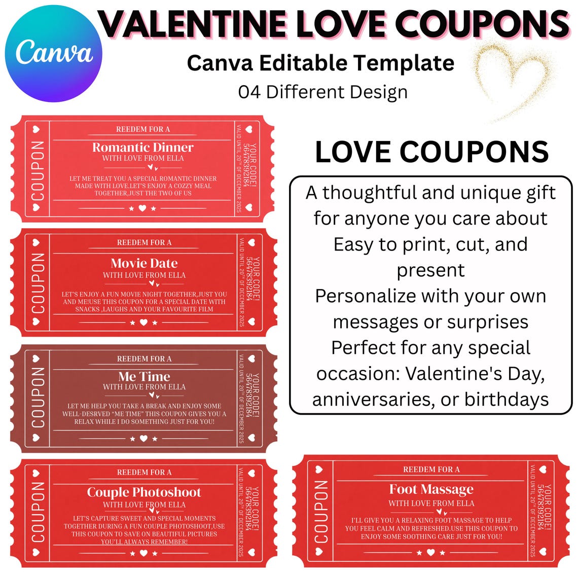 Editable Love Coupons Template | Romantic Gift Coupons | Adult ...