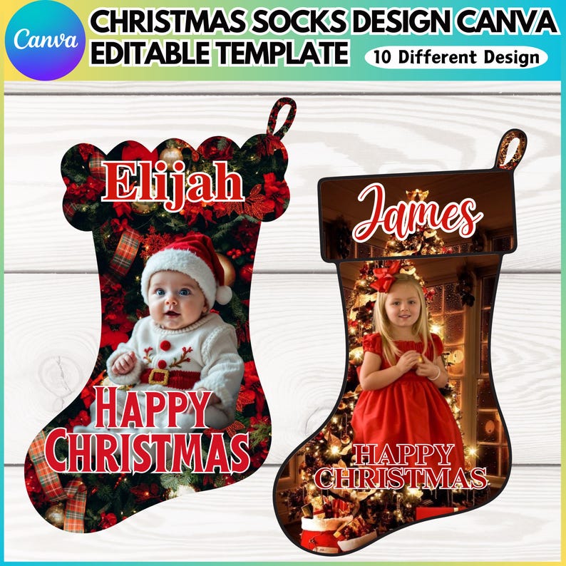 Christmas Stocking Canva Editable Template, Christmas Stocking Frame ...