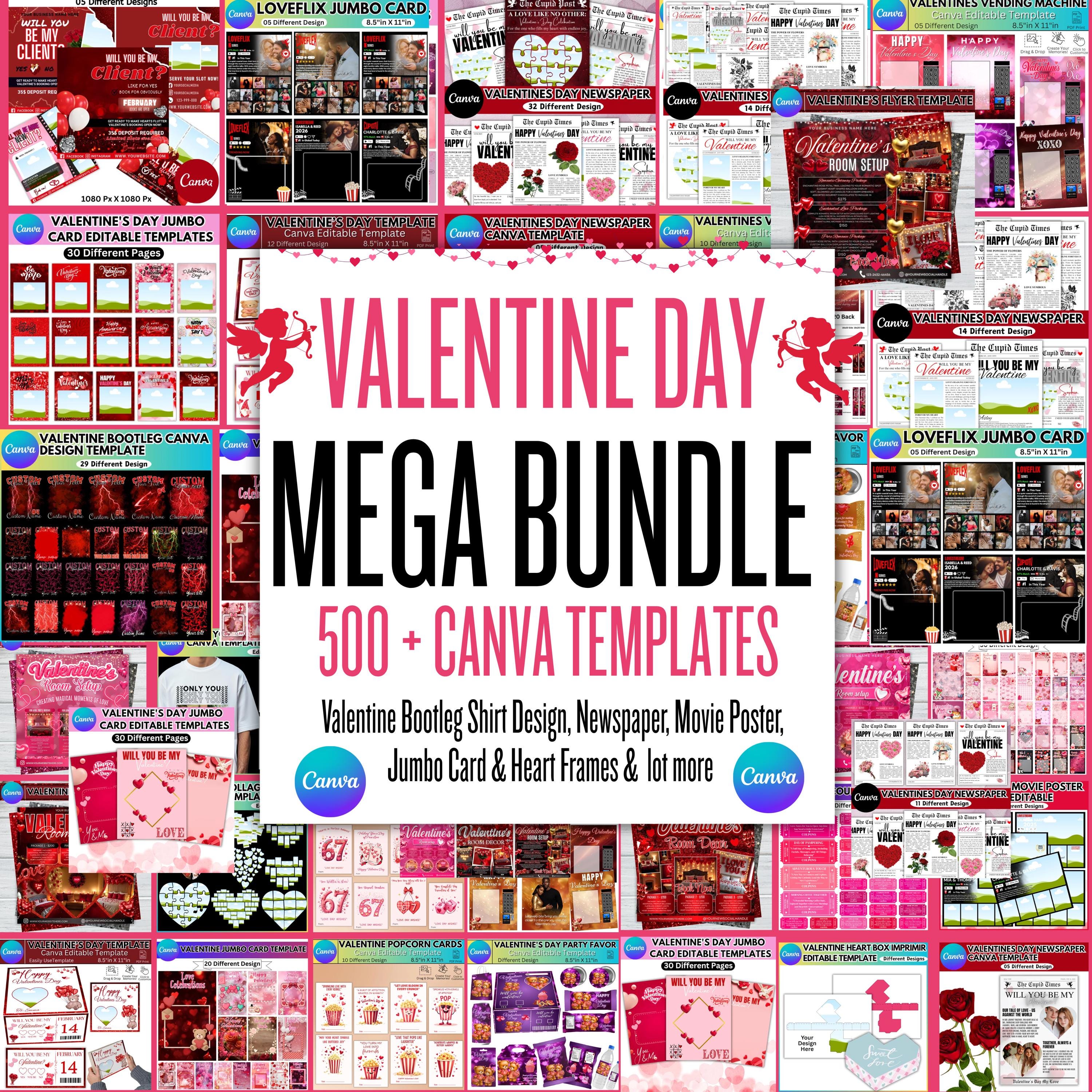 Valentine’s Day Canva Mega Bundle | Party Favors, Jumbo Cards, Flyers ...