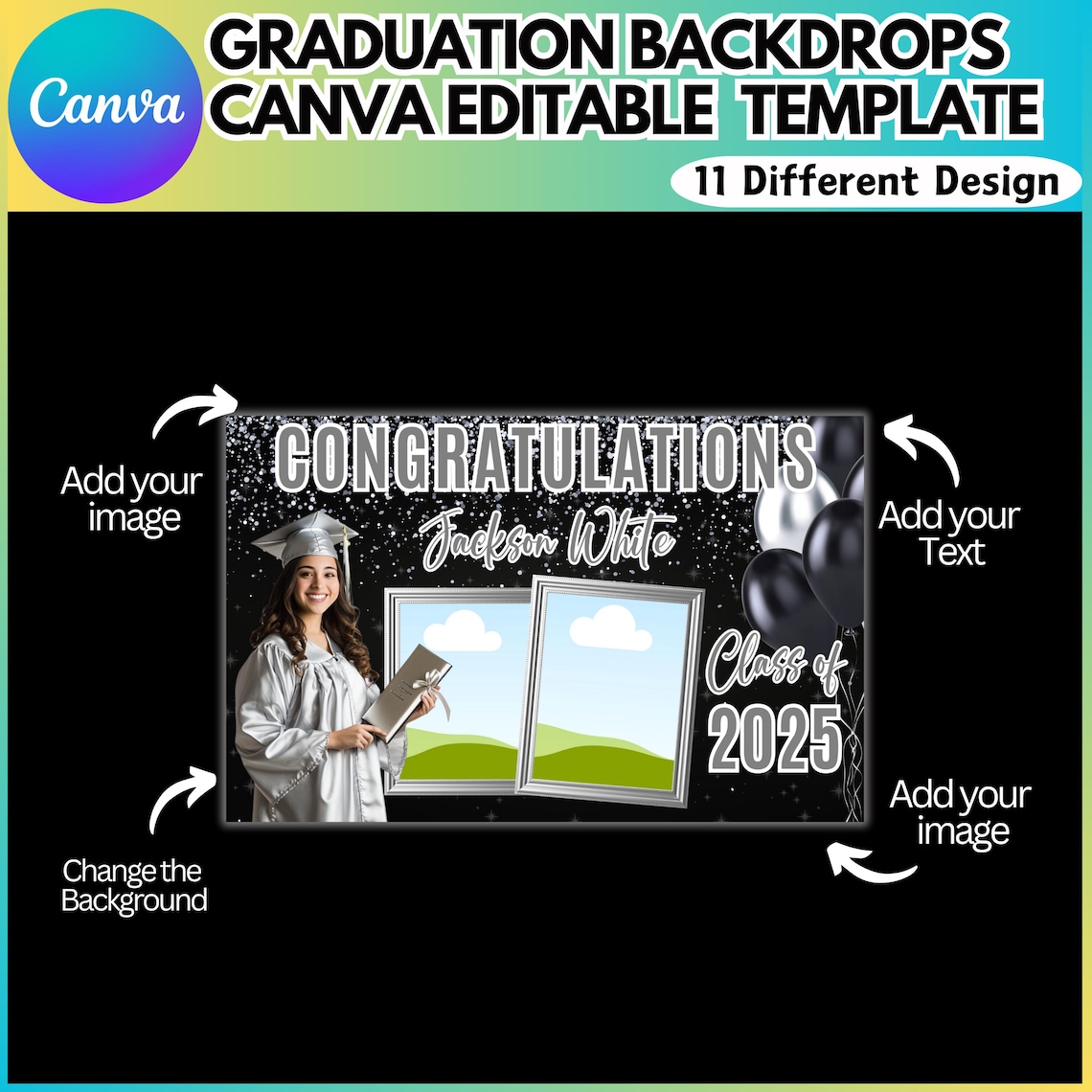 Graduation Backdrop Canva Editable Template Bundle, 10 Editable ...