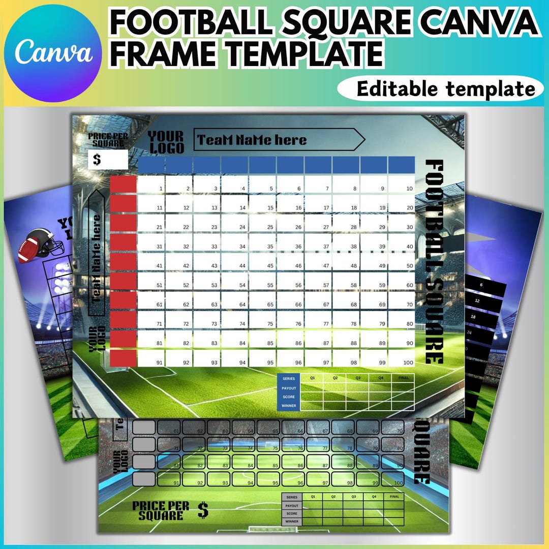 Football Squares Canva Editable Template, 100 Super Big Game Squares ...