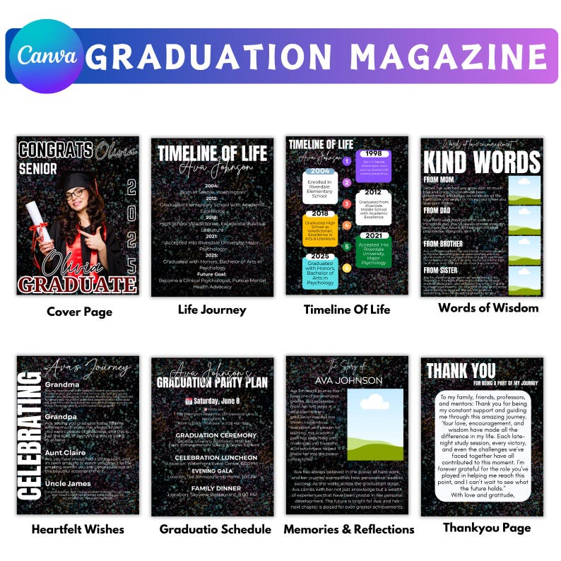 Graduation Magazine Booklet Canva Editable Template Bundle, 2025 Senior ...