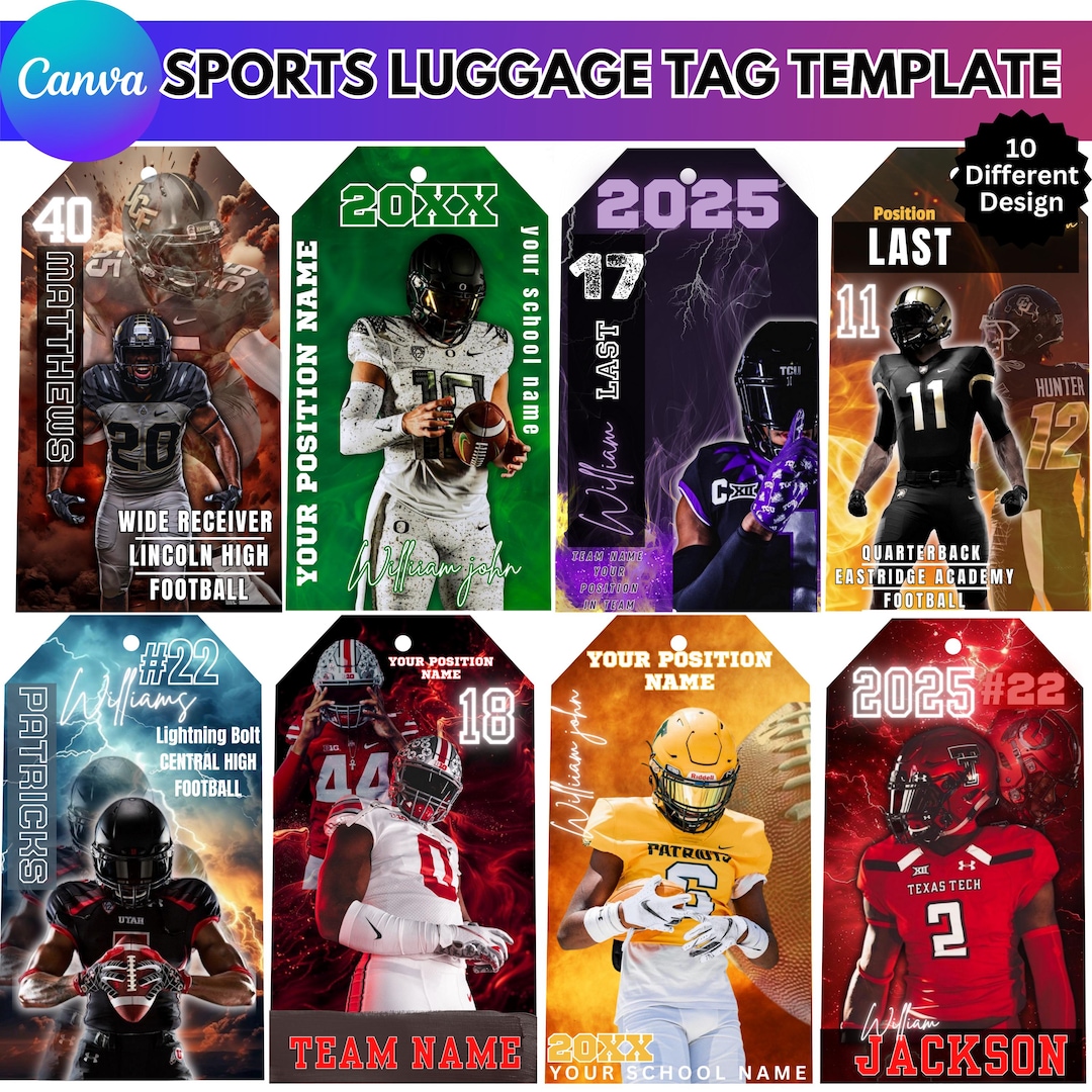 Football Luggage Tag Template, Editable Canva Bag Tag Design, Custom ...