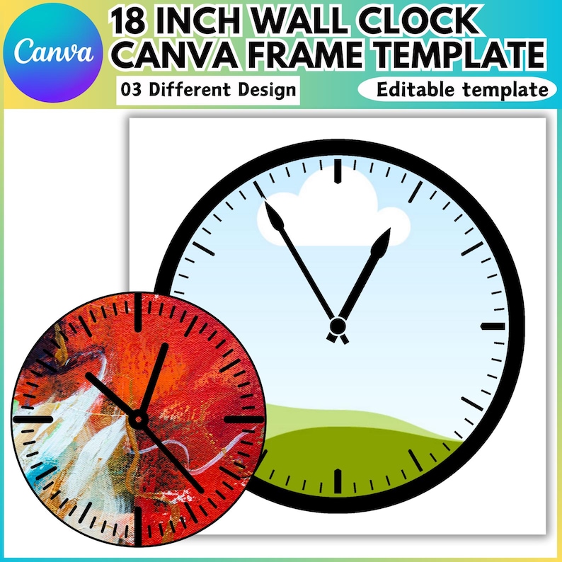 18inch Clock Sublimation Canva Editable Template, Wall Clock Template ...