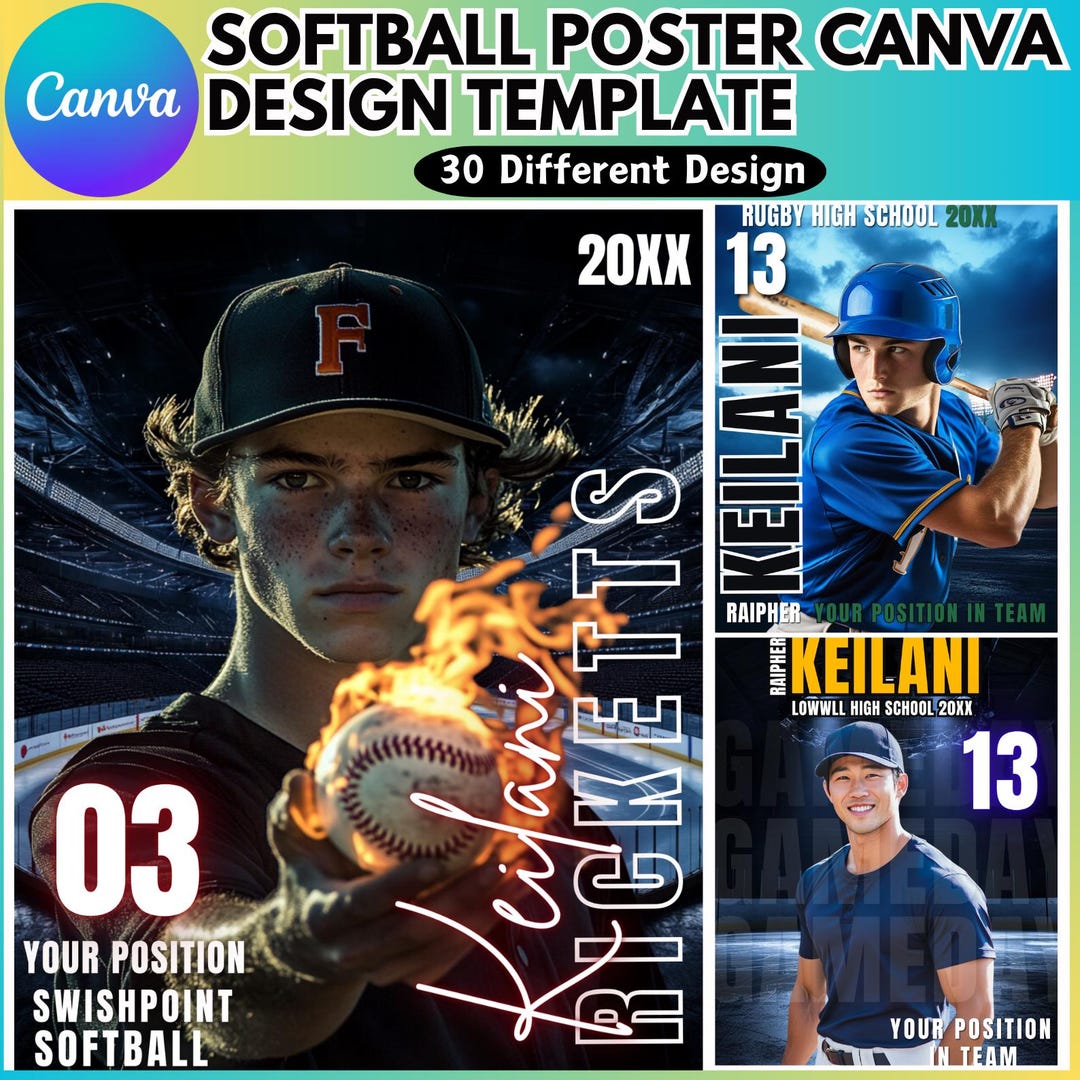 Softball Poster Photo Collage Canva Editable Template, Softball Photo ...