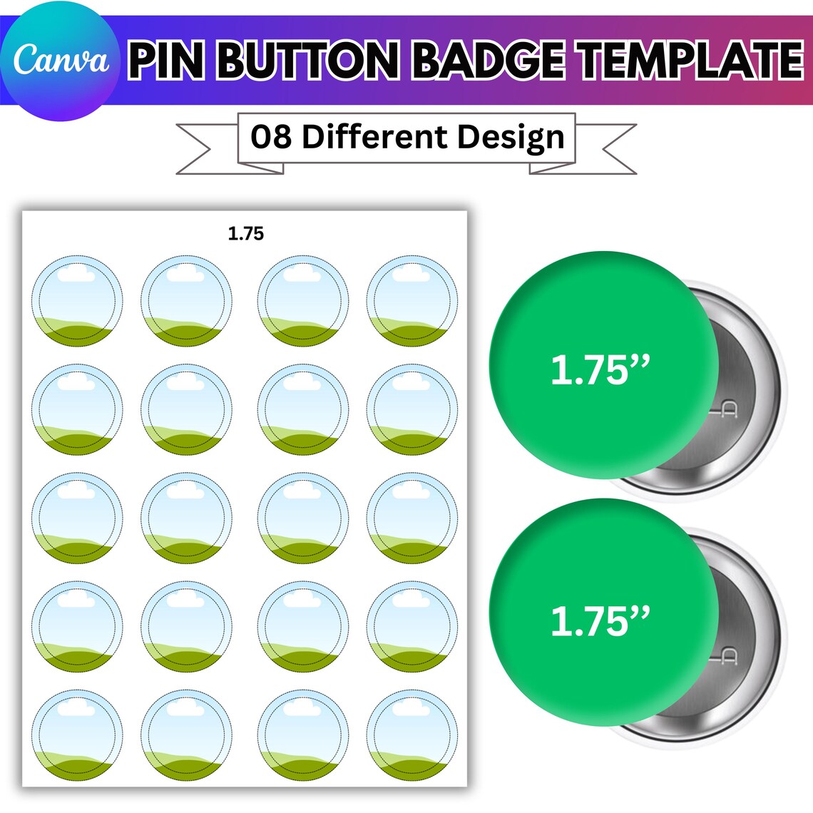 Button Pin Template Bundle, Blank Button Pin Design, Sublimation Badge ...