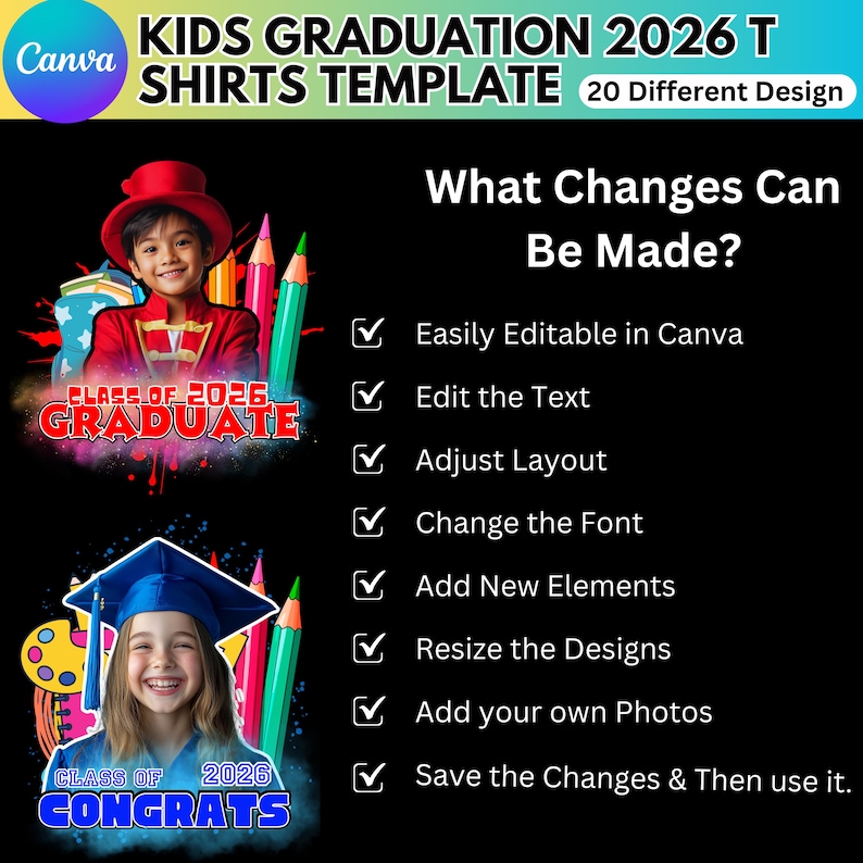 30 Kids Graduation Canva Editable Template, Class of 2025 Kids ...