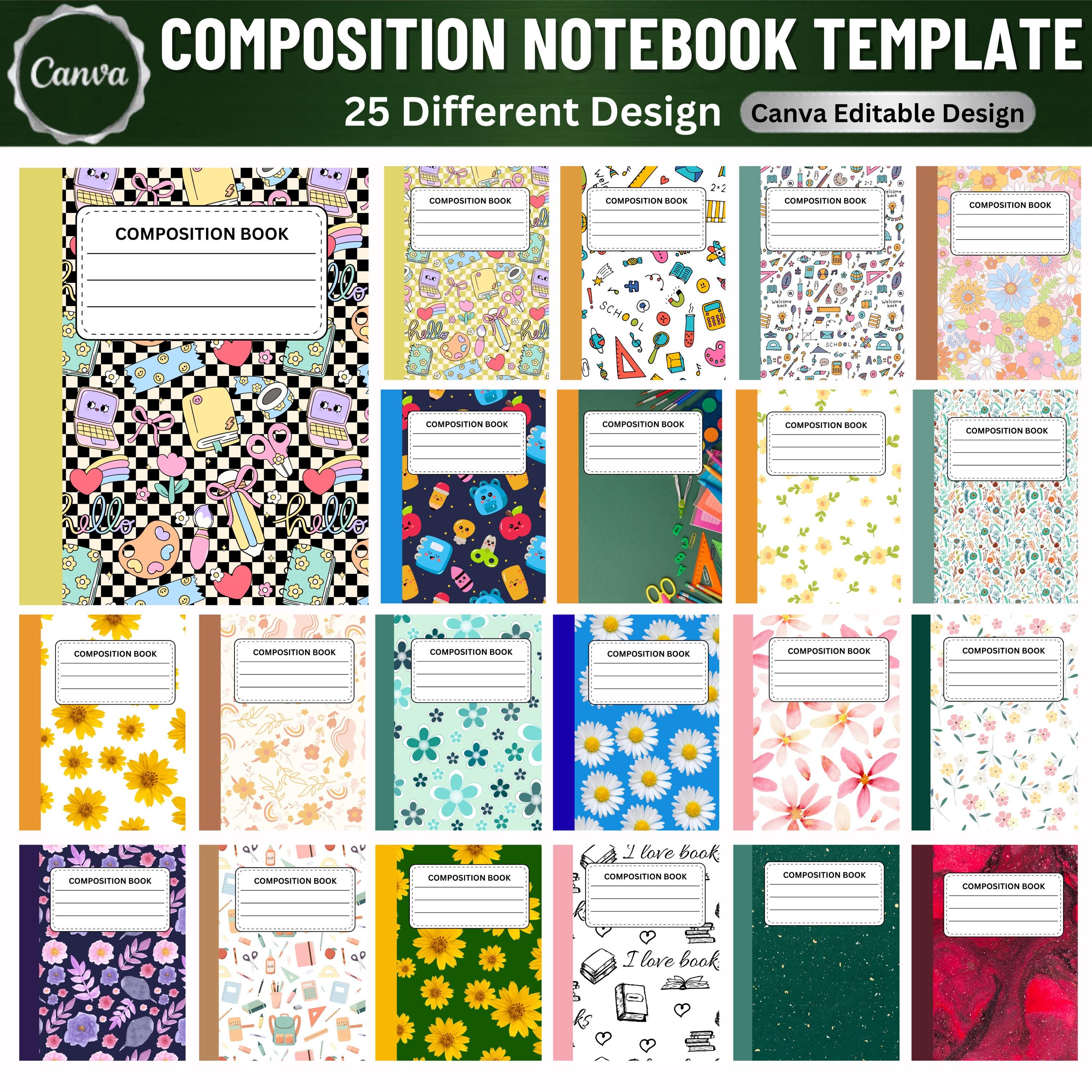 Composition Book Cover Patterns Canva Template | Composition Notebook ...