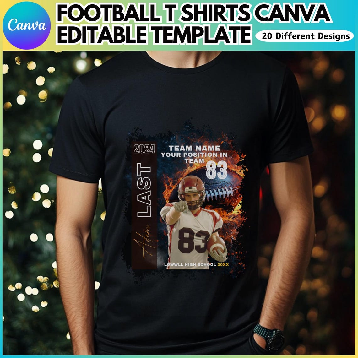 Football T Shirt Canva Editable Template, Custom Football Bundle ...