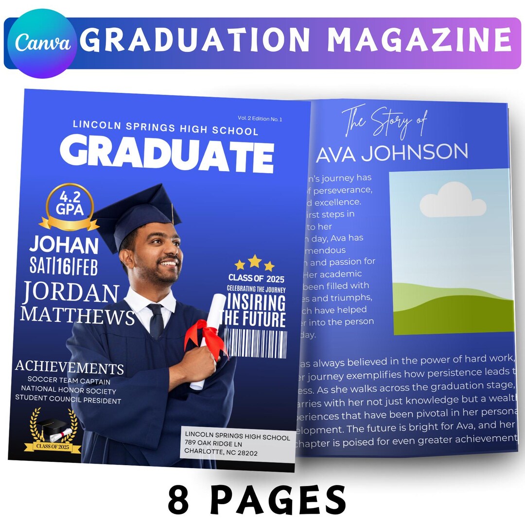 Graduation Magazine Canva Editable Template Bundle, 2025 Senior ...