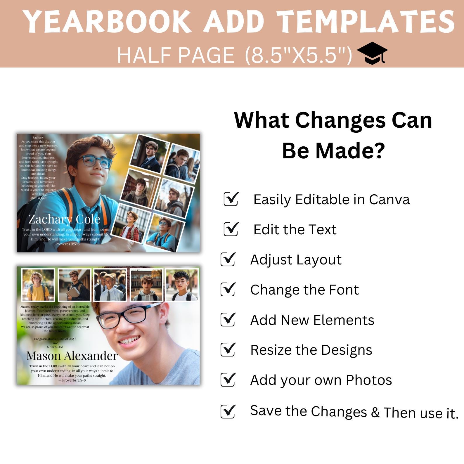 Half Page Yearbook Ad Canva Editable Bundle Template, Senior Yearbook ...