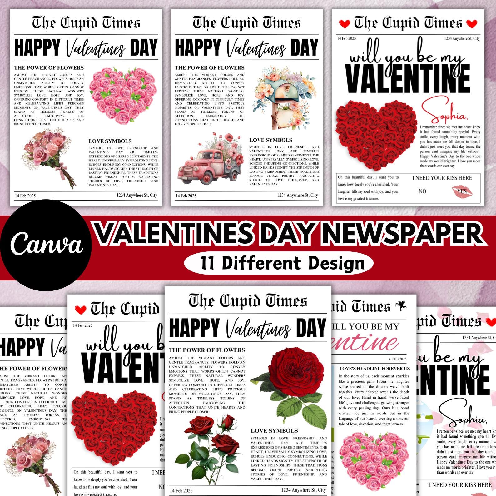 Valentines Cupid Post Newspaper Canva Editable Template, Custom ...