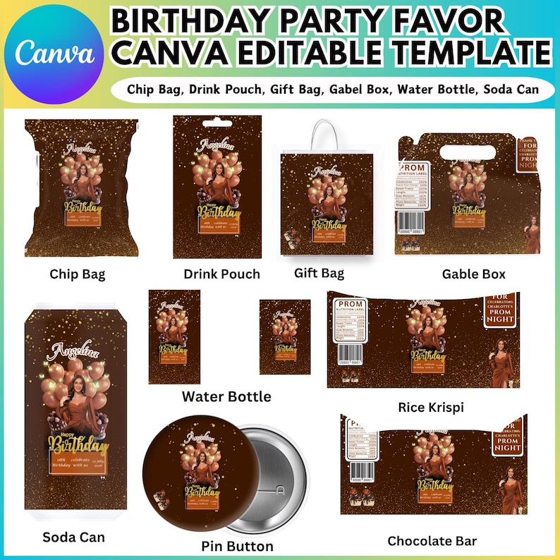 Brown Birthday Party Favor Design Bundle, Party Favor Pack, Birthday ...