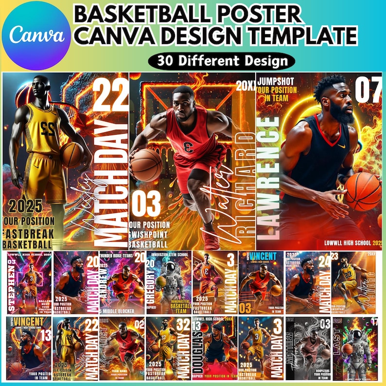 Basketball Poster Canva Editable Template, Basketball Sports Posters ...