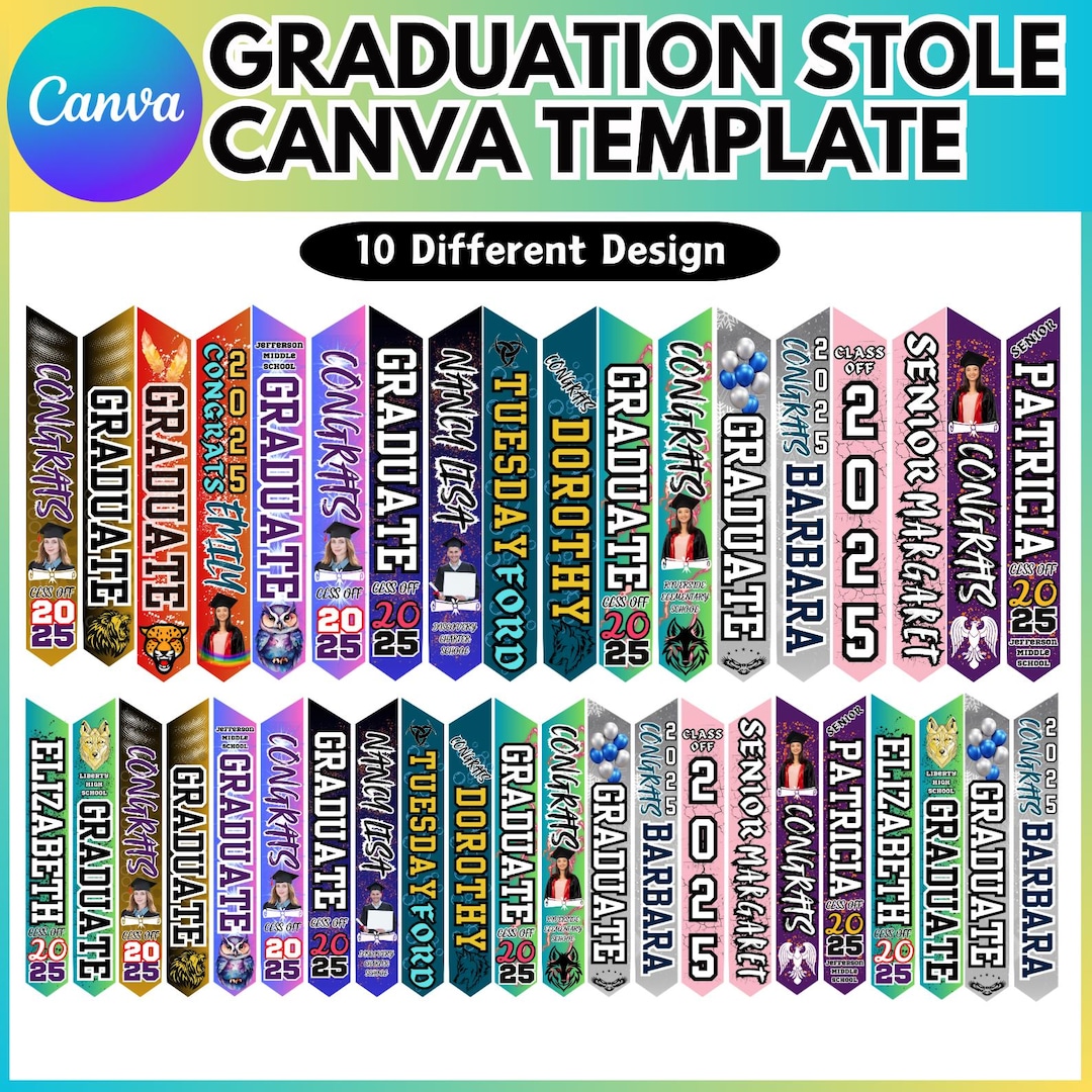Graduation Stole Canva Editable Template, Graduation Stole 2025 ...