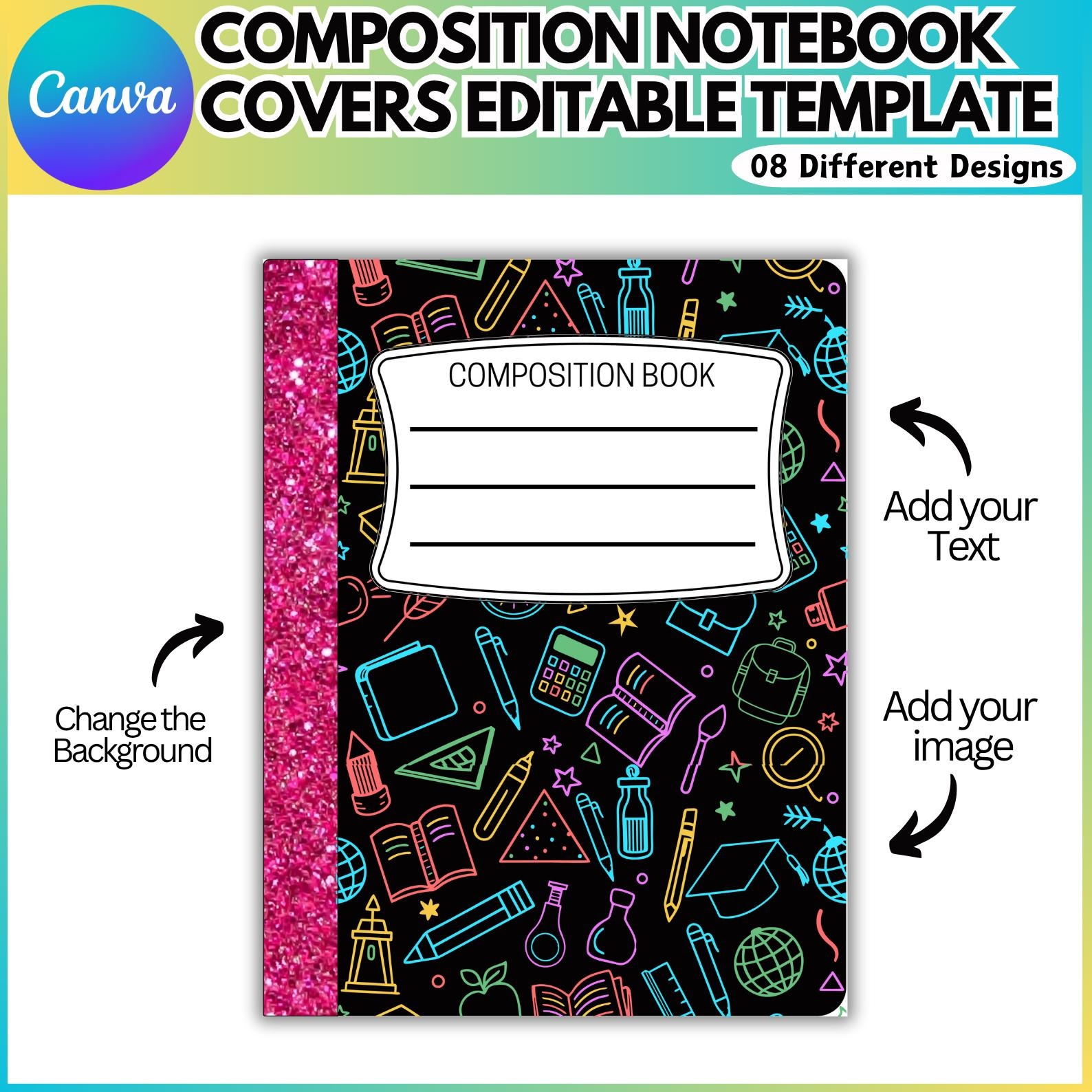 Composition Book Cover Frame Template, Composition Notebook Frame, Back ...