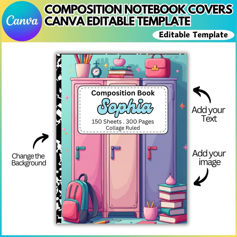 Composition Book Cover Template, Canva Composition Notebook Design ...