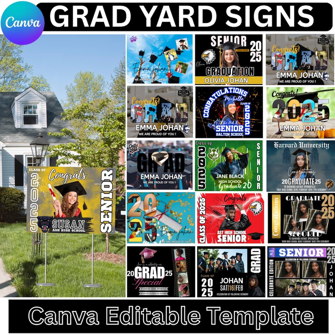 Graduation Yard Sign Canva Editable Templates, Congrats Grad Signs ...