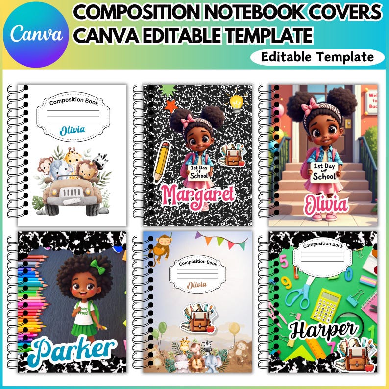 Composition Book Cover Mega Bundle, Canva Composition Notebook Design ...