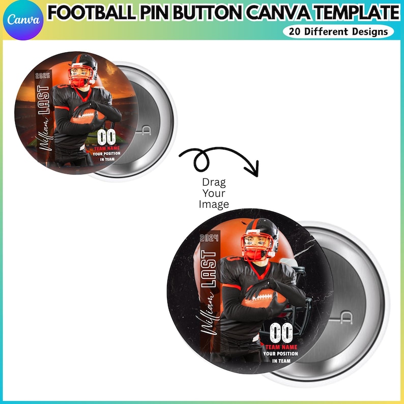 Football Pin Button Canva Template, Editable Game Day Buttons, Custom ...