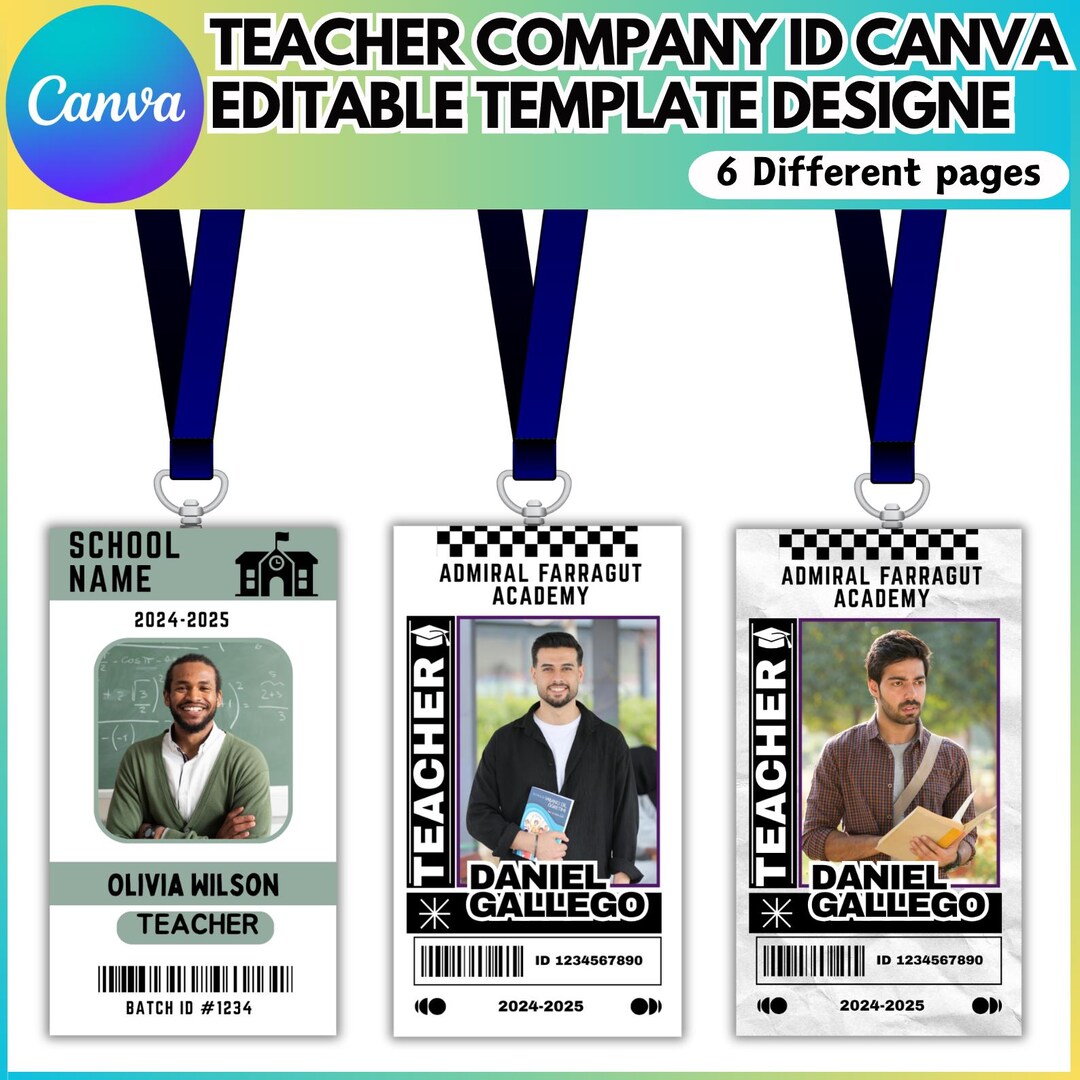 Teacher ID Badge Card Canva Editable Template, ID Card Customizable ...