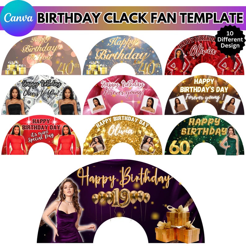 Birthday Clack Fan Canva Editable Template, Clack Fan Design Bundle ...